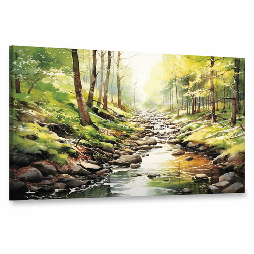 Интерьерная картина 100х60 "лес ручей камни"