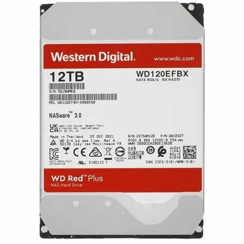 Жесткий диск HDD Western Digital 12TB Red Plus 3.5" 7200 RPM 256MB SATA-III NAS Edition