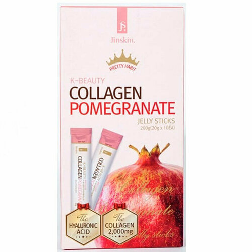 Jinskin Коллаген с гиалуроновой кислотой и гранатом в стиках-желе K-Beauty Collagen Pomegranate 20 гр х 10 шт.