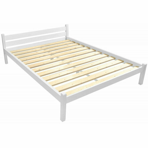 Кровать Классика лакированная из массива сосны с основанием двуспальная 200х180см, цвет белый (габариты 210х190)