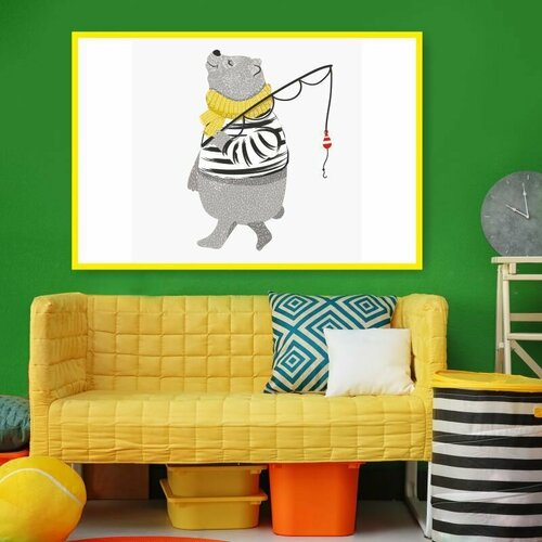 Постер для интерьера Медведь С Удочкой на стену для детской горизонтальный 70х50 см в тубусе ПолиЦентр