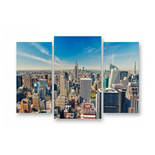 Модульная картина на стекле | Diva Kartina | Город. Нью-Йорк Лазурное небо над Манхеттеном | 100X70 см