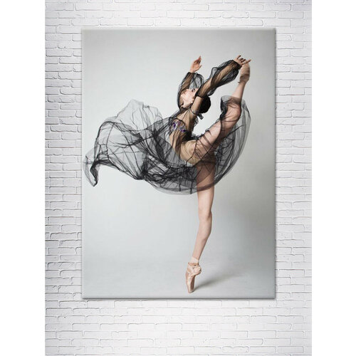 Картина на холсте для интерьера на стену - балерина в черном 50х70