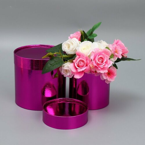 Набор коробок 2в1 круглые "Однотонный", розовый металлик, 12 х 12, 15 х 15 см