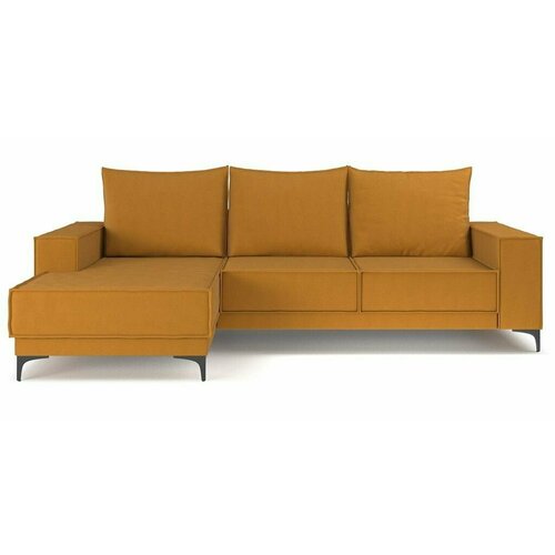 Угловой диван-кровать PUSHE Мэйсон, левый угол, велюр, желтый Verona 35