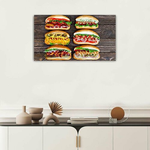 Картина на холсте 60x110 LinxOne "Аппетитные хот доги с" интерьерная для дома / на стену / на кухню / с подрамником