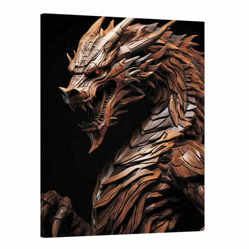 Интерьерная картина 50х70 "Деревянный дракон: покровитель мудрости"
