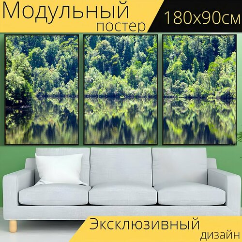 Модульный постер "Тасмания, лес, отражение" 180 x 90 см. для интерьера