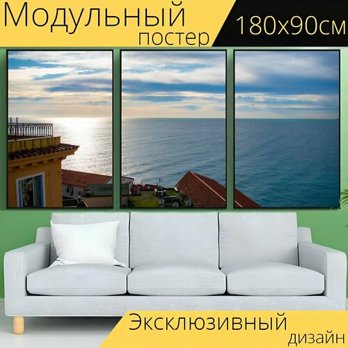Модульный постер "Море, город, летом" 180 x 90 см. для интерьера