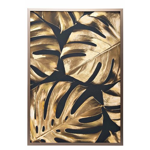Подарок Garda Decor 89VOR-MONSTERA GOLDEN-2 Холст "Золотые листья монстеры-2" 100х70 см, багет( латунь), поталь арт. 89VOR-MONSTERA GOLDEN-2