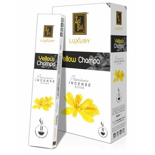 Luxury YELLOW CHAMPA Premium Incense Sticks, Zed Black (Лакшери жёлтая чампа премиум благовония палочки, Зед Блэк), уп. 15 г.