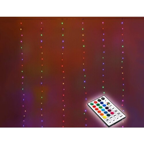 Светодиодная гирлянда - занавес Роса MAGNIFICENT DANCING, 3х2.8 м, 280 разноцветных RGB ламп, серебряная проволока, пульт управления, таймер, Serpantin 183-0232