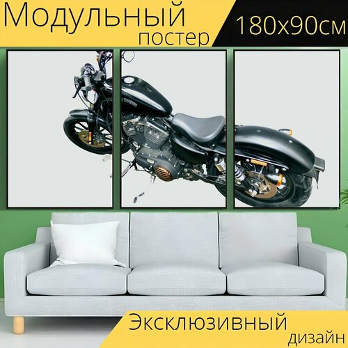Модульный постер "Мото, мотоцикл, байкер" 180 x 90 см. для интерьера
