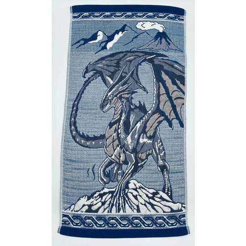 Полотенце хлопковое банное символ года Величественный Дракон Синее 50*100 см