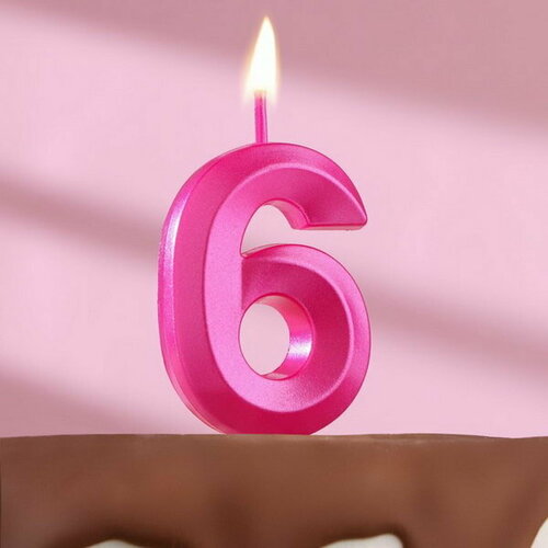 Свеча в торт на шпажке "Грань", цифра "6", 5 см, розовая, 5 шт.