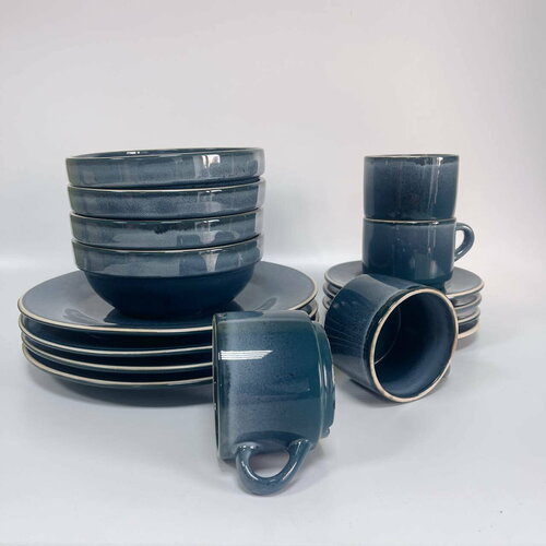 Сервиз обеденный , Набор столовой посуды ( фарфор ) на 4 персоны , 16 предметов, Синий