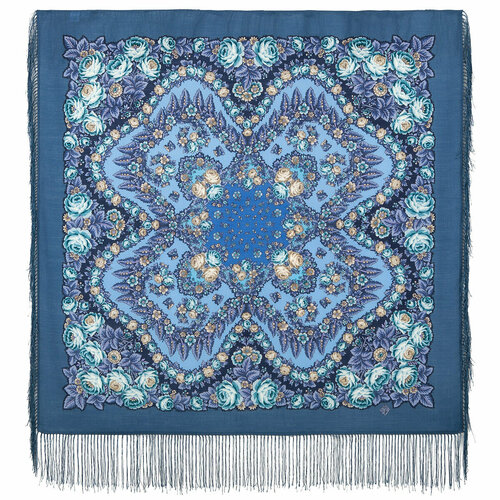 Платок Павловопосадская платочная мануфактура,89х89 см, синий, голубой