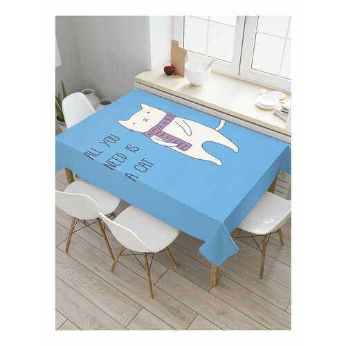 Прямоугольная тканевая скатерть на стол JoyArty с рисунком "Вам нужна кошка" 120 на 145 см