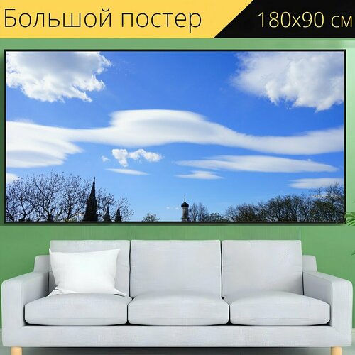 Большой постер "Облака, изменение погоды, образование облаков" 180 x 90 см. для интерьера