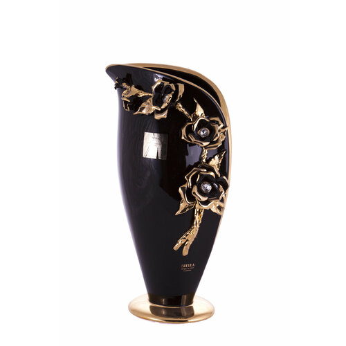 Ваза для цветов Ceramiche Stella Розы черная с золотом с кристаллами Сваровски