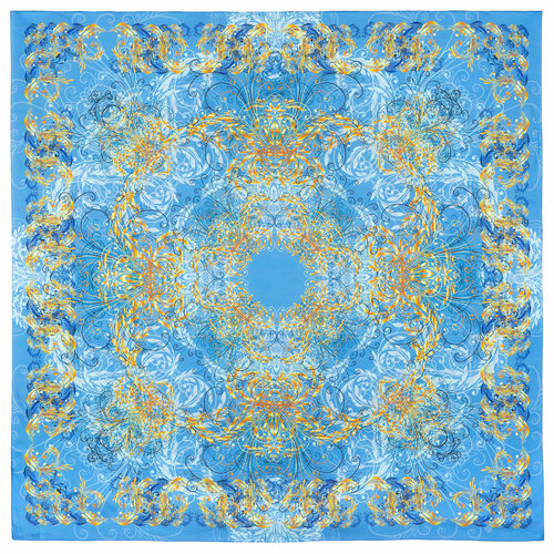 Платок Павловопосадская платочная мануфактура,135х135 см, зеленый, голубой