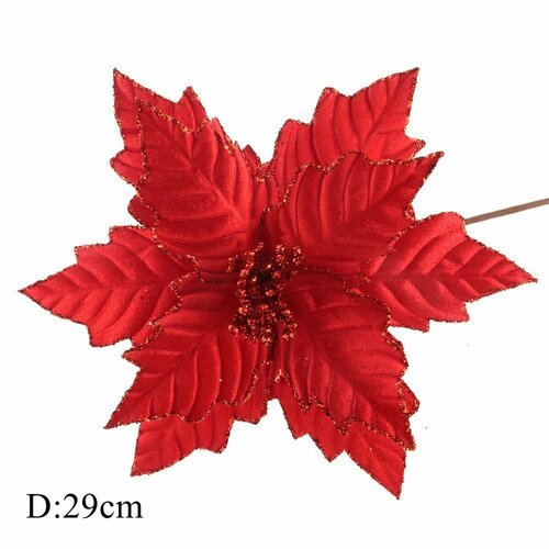 Цветок искусственный декоративный новогодний, d 29 см, цвет красный