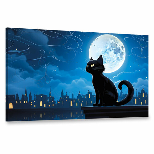 Интерьерная картина 100х60 "Кот в ночном городе"