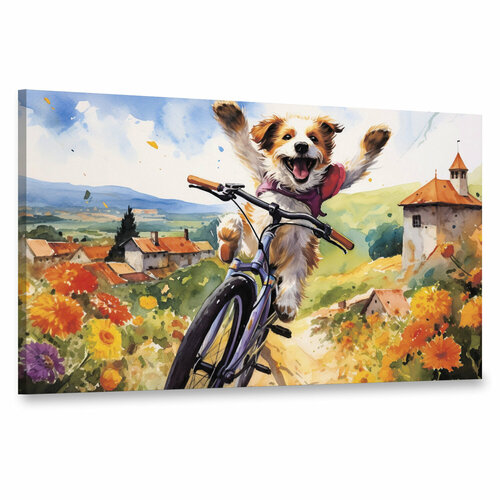 Интерьерная картина 100х60 "Собака на велосипеде"