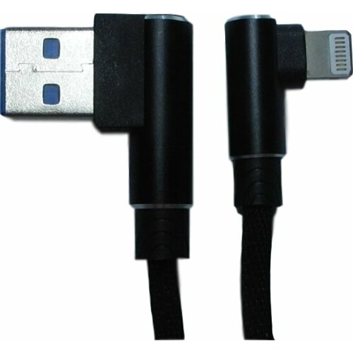 USB Кабель для Apple/iPhone "Oino", в оплетке, угловые коннекторы, Черный, 2м.