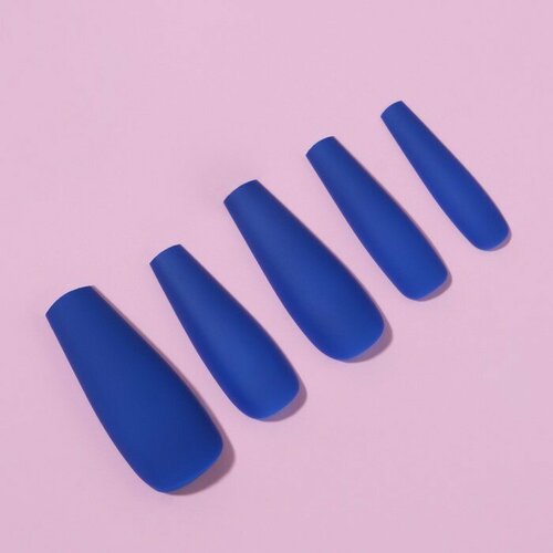 Queen fair Накладные ногти, 24 шт, форма балерина, цвет матовый синий