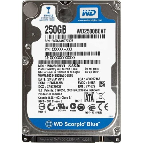 Жесткий диск Western Digital WD2500BEVT 250Gb 5400 SATAII 2,5" HDD