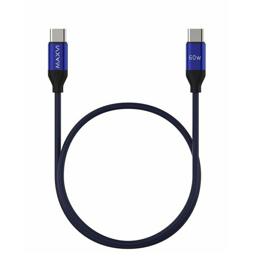 Кабель Maxvi (MCw-60TT) USB-C - USB-C, 1,2м, 3A, PD60W, QC 3.0, синий