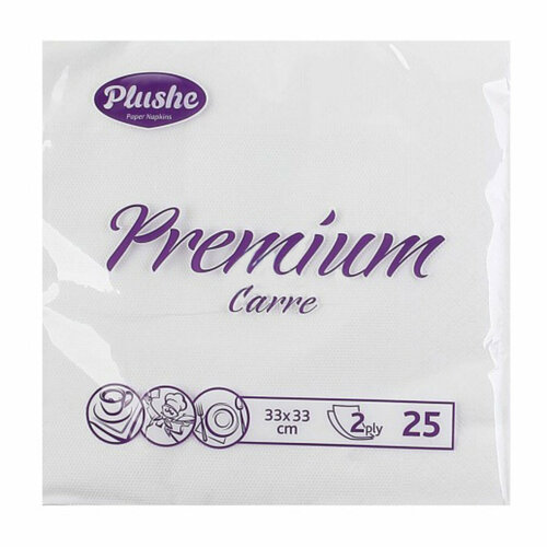 Салфетки бумажные Plushe premium carre, 2-слойные, 33 х 33 см, комплект 4 пачки по 25 листов.