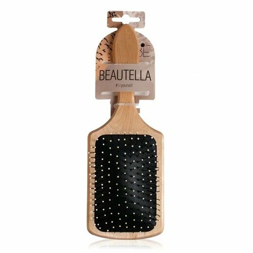 Расческа Beautella деревянная массажная прямоугольная с пластиковыми зубчиками
