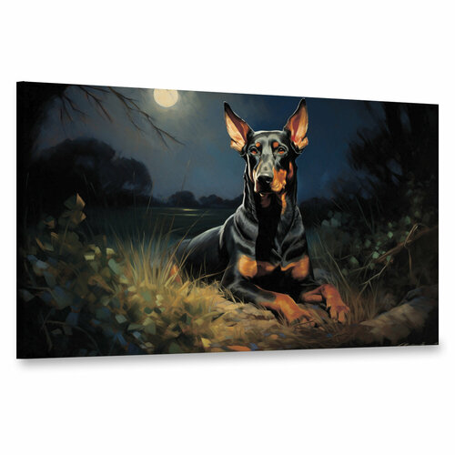 Интерьерная картина 100х60 "Доберман: взгляд ночи"