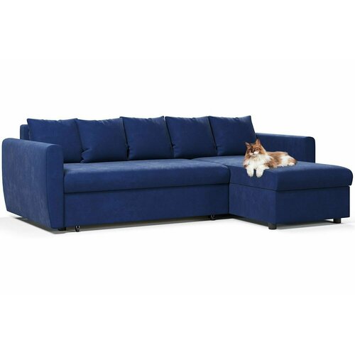 Угловой диван раскладной Мартин правый еврокнижка, синий велюр