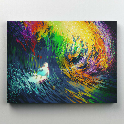 Интерьерная картина на холсте "Серфер на красочной волне" размер 40x30 см
