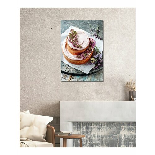 Картина на холсте с подрамником Торт украшеный цветами 50х70