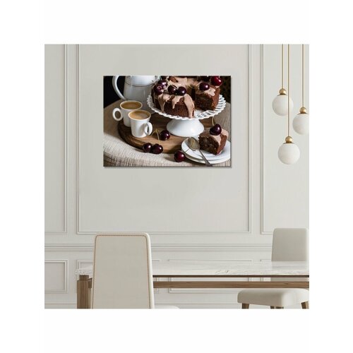 Картина на холсте с подрамником Кофе шоколадный кекс и вишня 30х40
