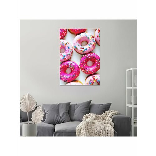 Картина на холсте с подрамником Пончики в розовой глазури 60х80
