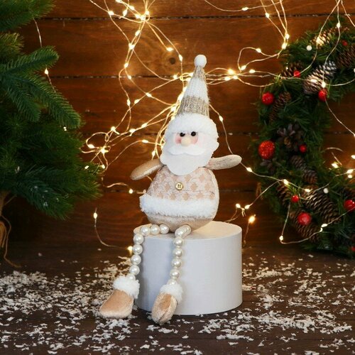 Зимнее волшебство Мягкая игрушка "Дед Мороз в полосатом колпаке, ножки-бусинки" 10х32 см, золото