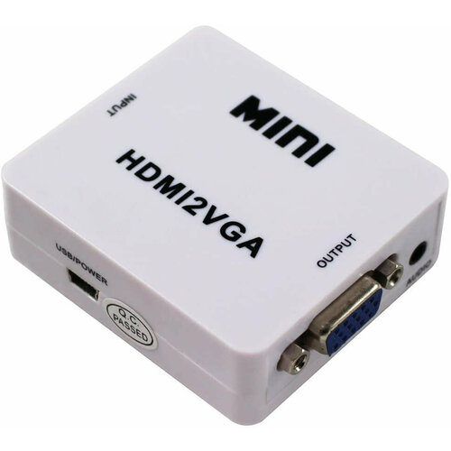 HD видео конвертер HDMI на VGA +аудио кабель 1 метр для подключения монитора/ ТВ-приставки/ телевизора, белый
