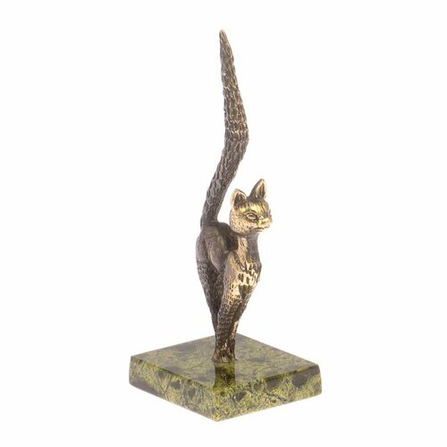 Статуэтка из бронзы "Кошка с длинным хвостом" на подставке из змеевика 125206