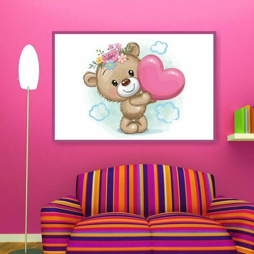 Постер для интерьера Мишка С Сердечком на стену для детской горизонтальный 70х50 см в тубусе ПолиЦентр