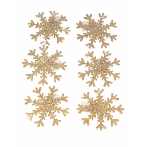 Новогоднее украшение подвеска-снежинка золотая 6 шт.