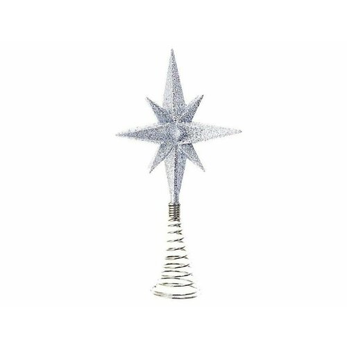Ёлочная верхушка вифлеемская звезда серебряная, пластик, 21 см, Kurts Adler J5056-2