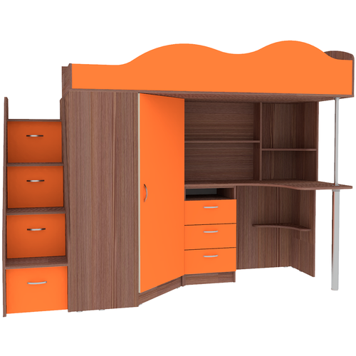 Кровать чердак Пионер Бодего Темный - Оранжевый