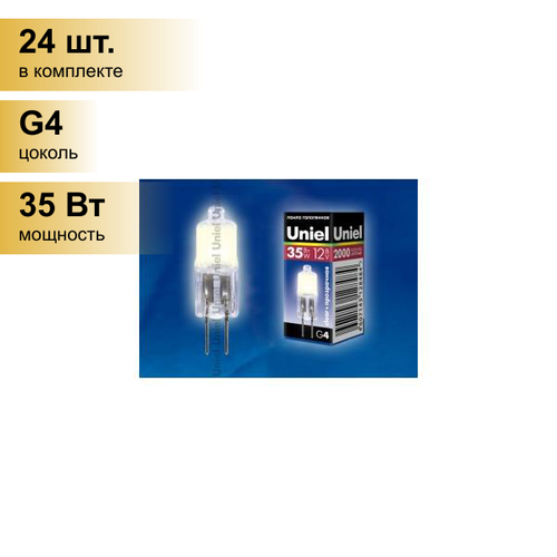 (24 шт.) Галогенная лампочка Uniel JC G4 12V 35W прозрачная JC-12/35/G4 CL