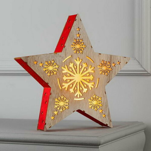 Светодиодная фигура "Звезда со снежинками" 30 x 30 x 5 см, дерево, батарейки АААх2
