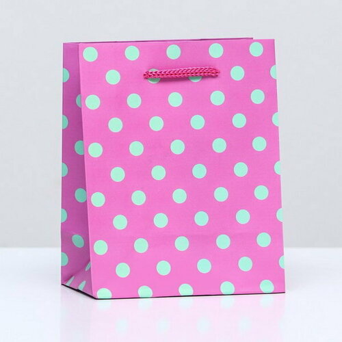 Пакет подарочный "Горох на розовом", 11.5 х14.5 x 6.5 см